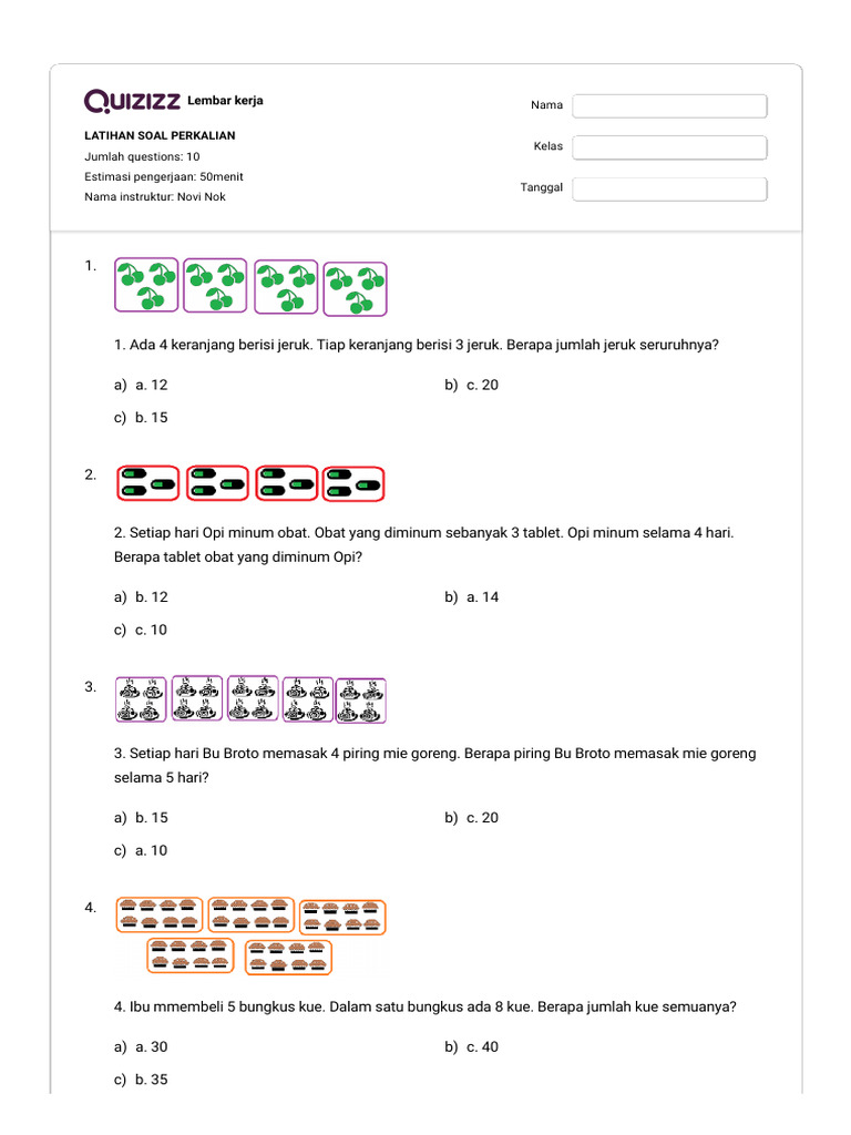 Soal Latihan Perkalian Kelas 6 | PDF
