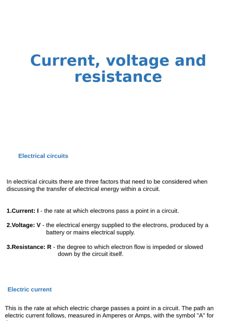 Current, Voltage and Resistance | PDF | Voltage | Series And Parallel ...