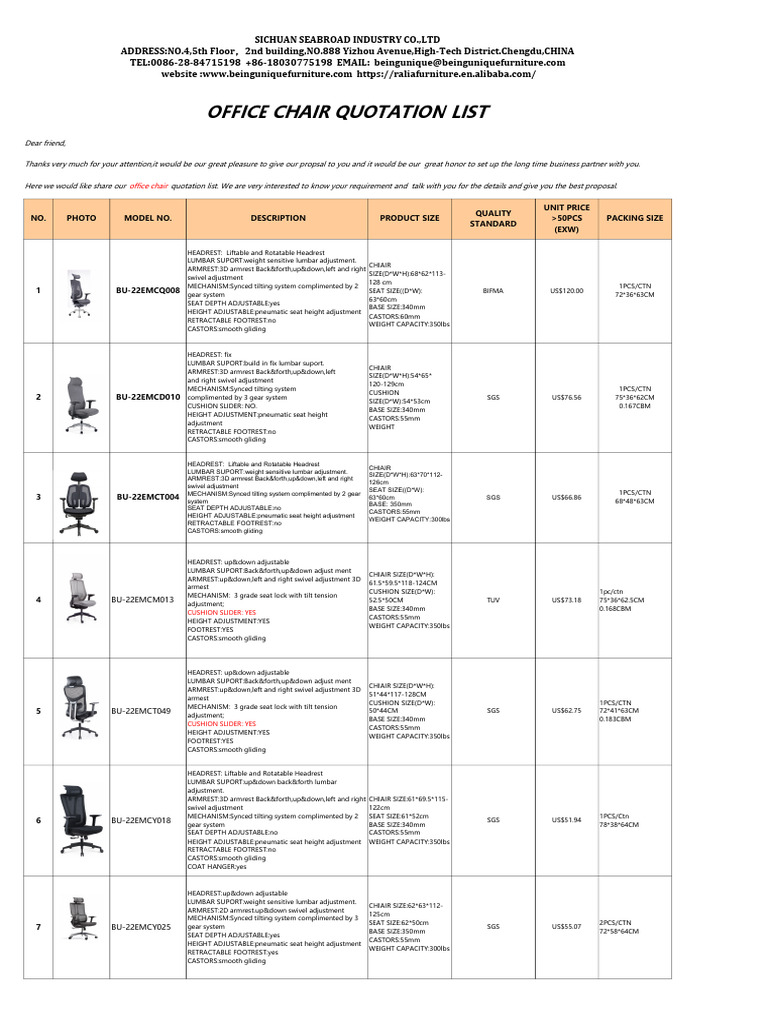 Mesh Chair Quotation List | PDF | Chair | Furniture