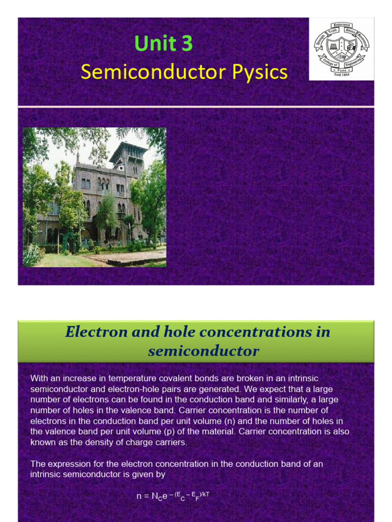 Unit 3 Semiconductor Physics | PDF | Semiconductors | Electrical Resistivity And Conductivity