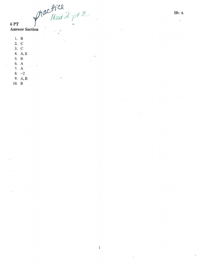 Key For Unit 2 Part 2 Test Review | PDF