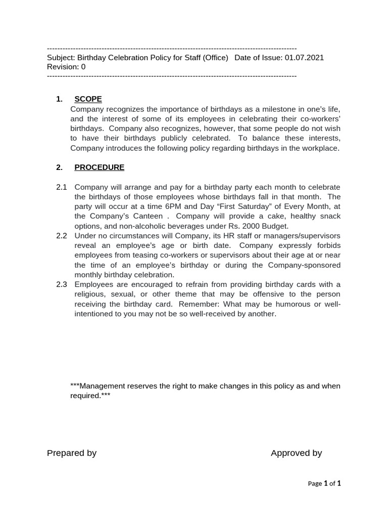 Birthday Policy | PDF