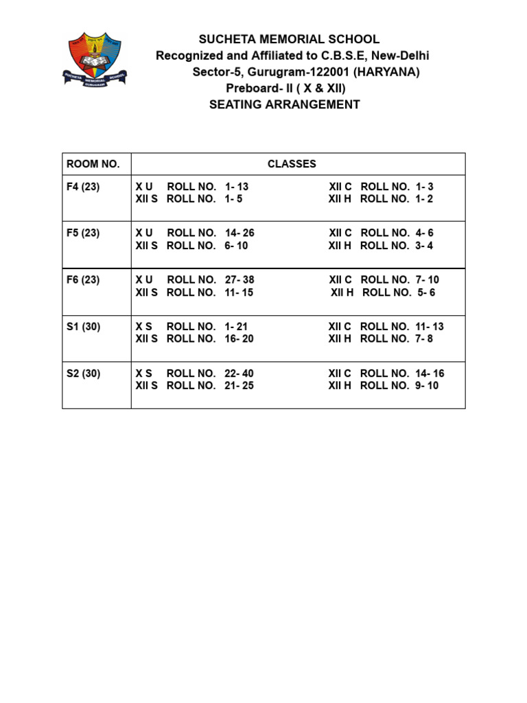 Seating Plan Pre Board-1 | PDF