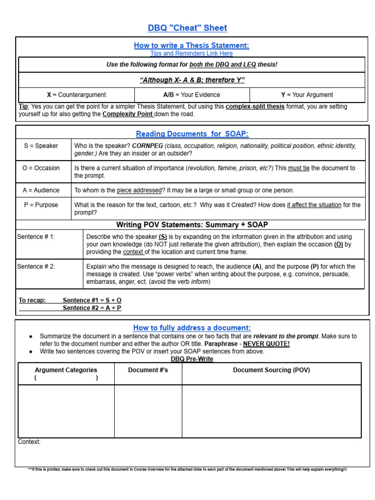 DBQ - Cheat - Sheet | PDF | Linguistics