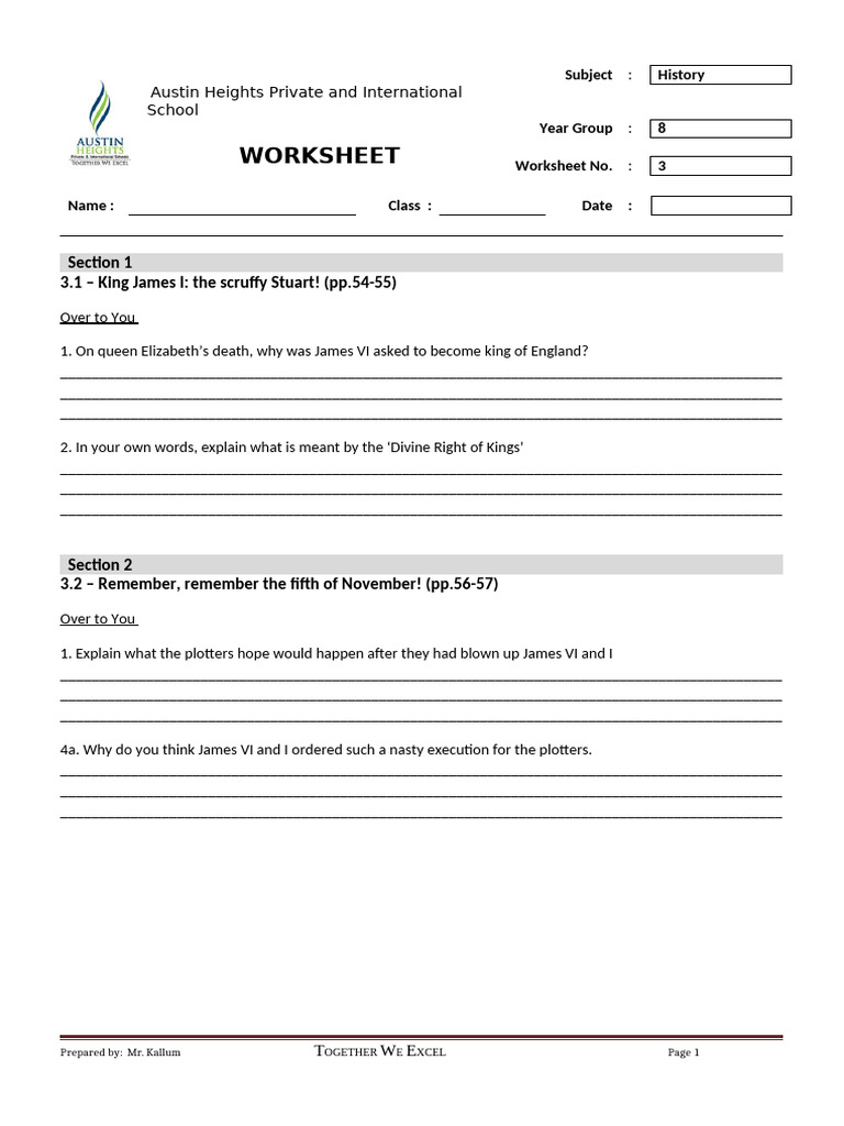 Year 8 - History - Worksheet 3 | PDF