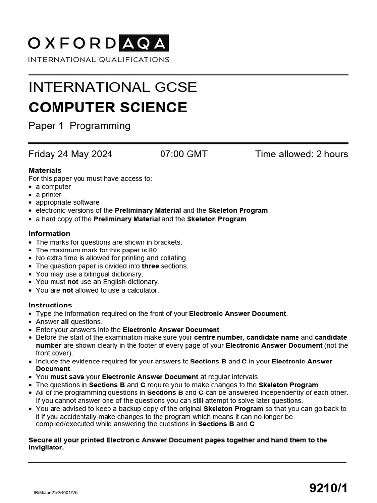 iGCSE Computer Science Exam Guide | PDF | Parameter (Computer Programming) | Computer Engineering