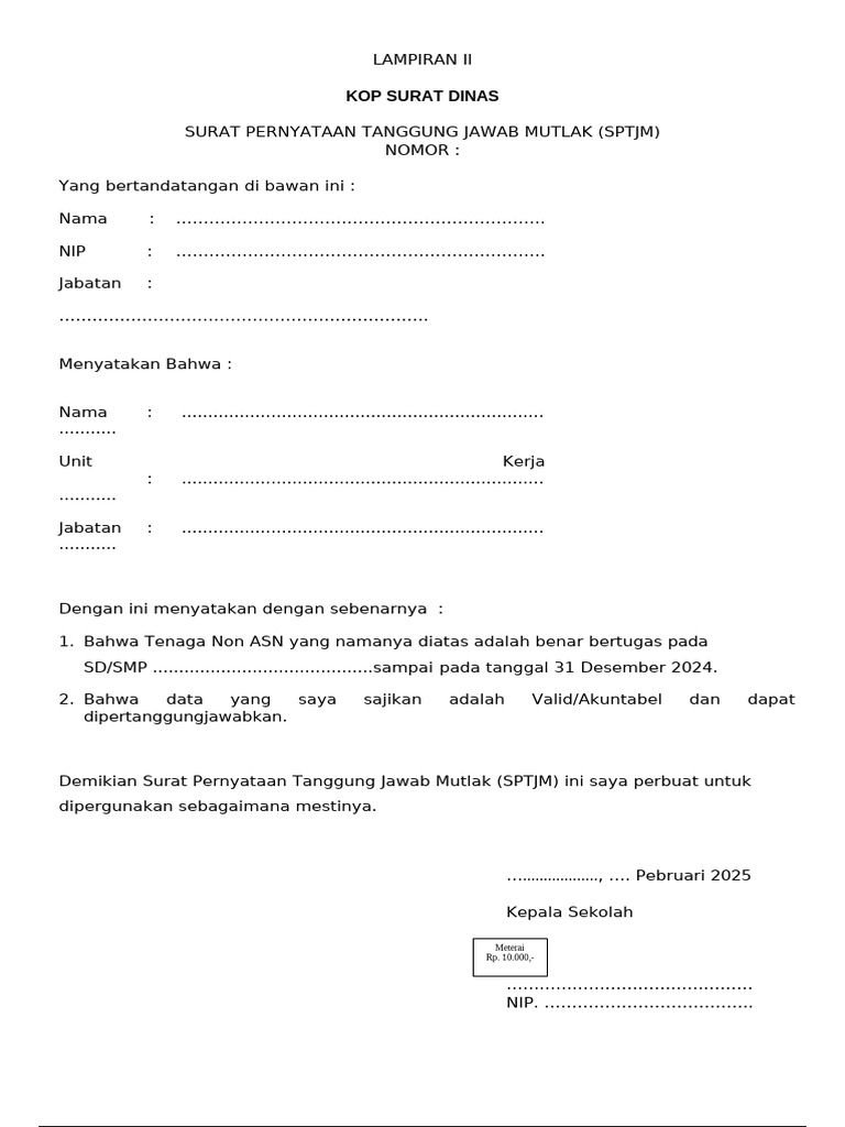 Format SPTJM 2025 untuk Non ASN | PDF