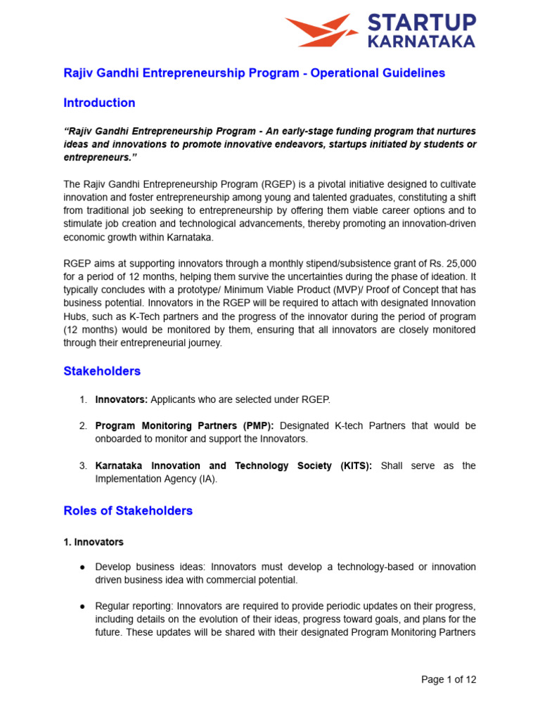 RGEP Operational Guidelines Overview | PDF | Innovation | Entrepreneurship