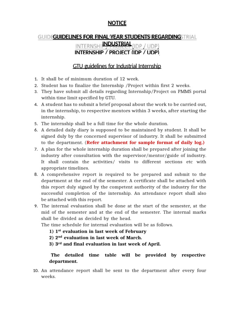 GTU Internship Guidelines and Feedback | PDF