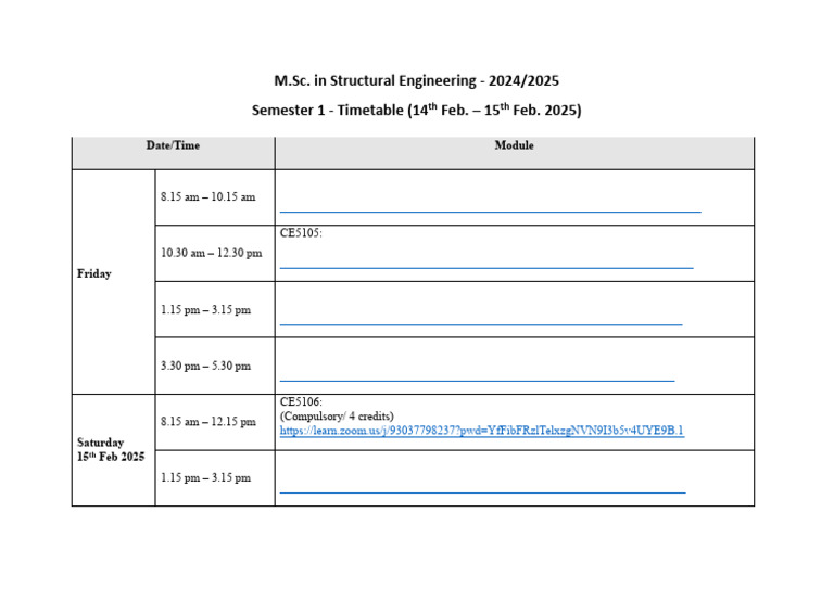 Semester 1 - Timetable Week 10 | PDF