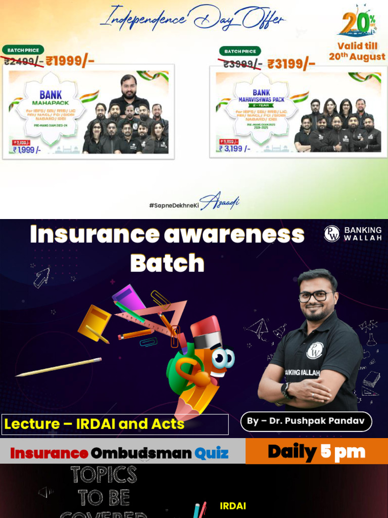 17aug - IRDAI N Insurance Act - YT Class - Pushpak Sir - Aklakh | PDF ...