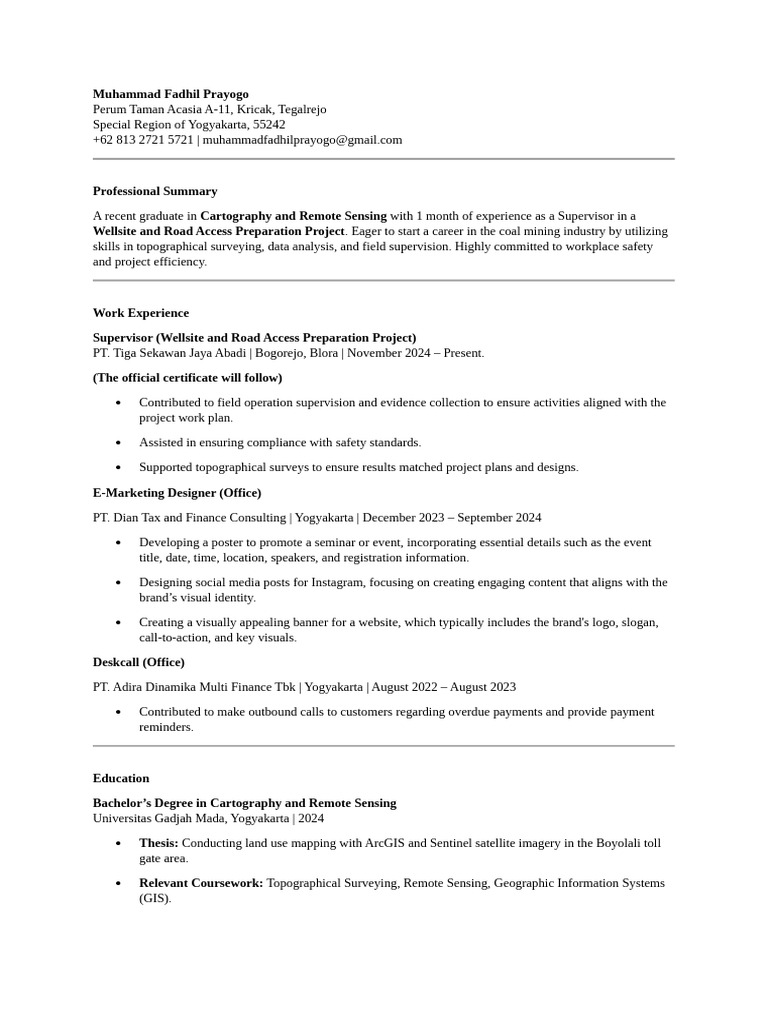 Resume - Muhammad Fadhil Prayogo (English) | PDF | Geographic Information System | Geographic ...
