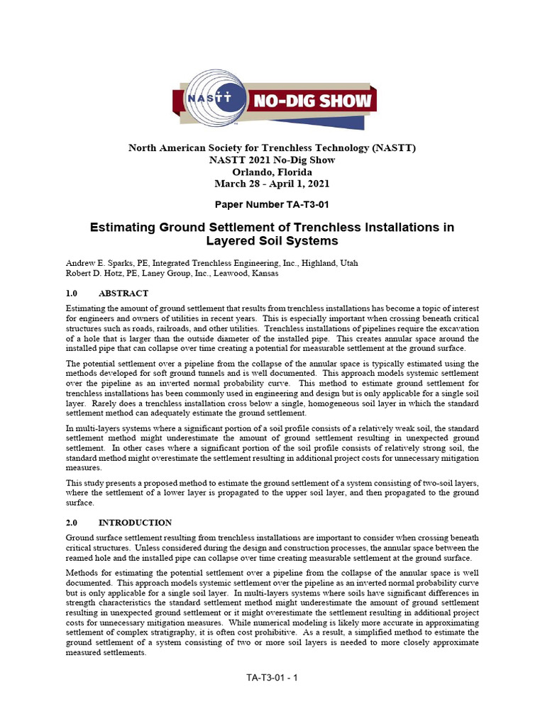 Estimating Ground Settlement in Trenchless Installations | PDF | Soil ...