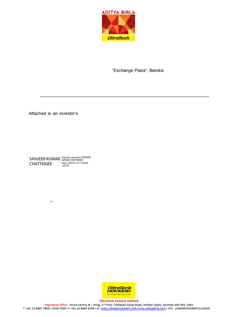 UltraTech Cement Q3 FY25 Investor Update | PDF | Expense | Cement
