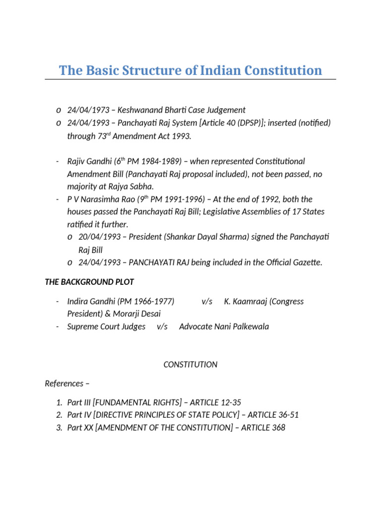 Basic Structure of Indian Constitution | PDF | Political Charters ...