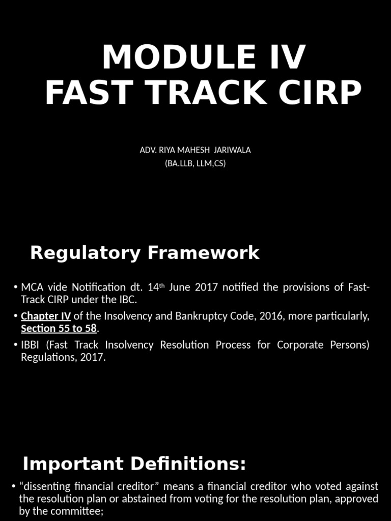 Module IV - Fast Track Cirp | PDF | Bankruptcy | Insolvency