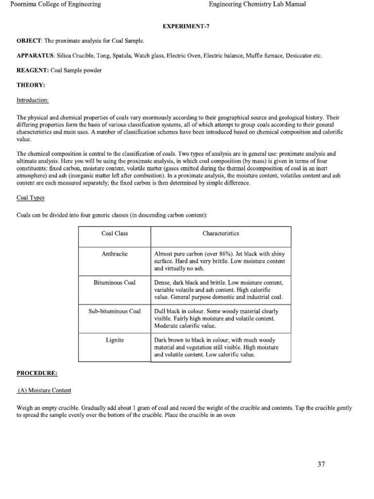 Experiment 6 Proximate Analysis | PDF