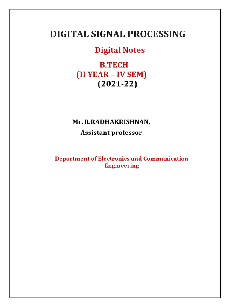 EC3492 - DIGITAL SIGNAL PROCESSING Notes - by WWW - Notesfree.in | PDF ...