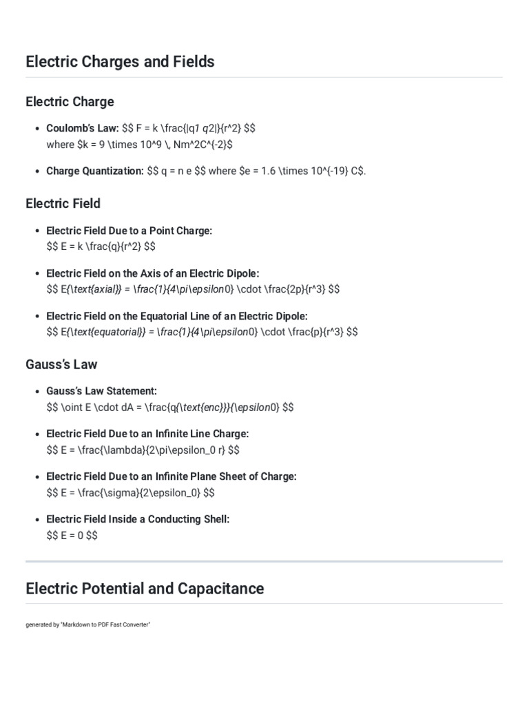 Physics Formula Sheet: Charges & Fields | PDF | Magnetic Field ...