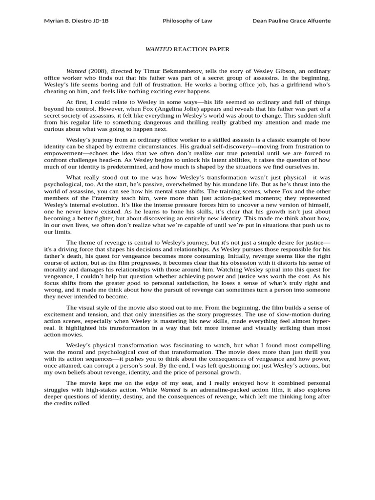 Reaction Paper | PDF | Revenge | Psychology