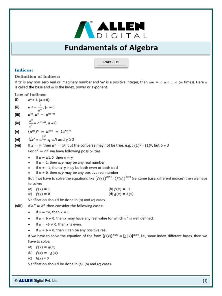 Sheet-Fundamental of Algebra | PDF | Polynomial | Ratio