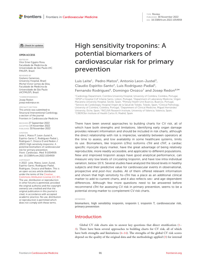 High Sensitivity Troponins - A Potential Biomarkers of Cardiovascular ...