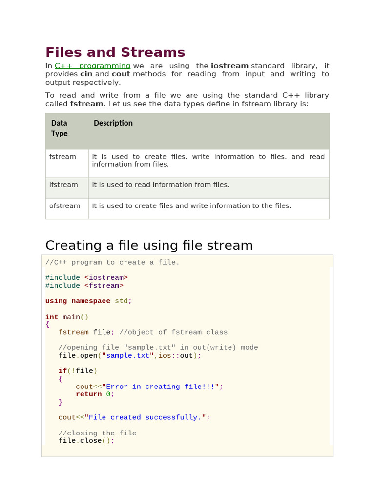 Files and Streams | PDF | C++ | Software Engineering