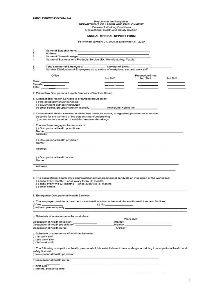 Sample AMR - 2020 | PDF | Occupational Safety And Health | Physical ...