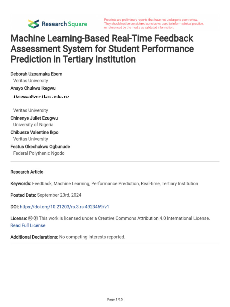 Real-Time Student Performance Prediction System | PDF | Machine ...