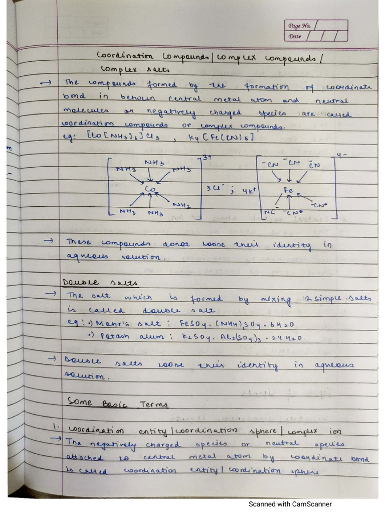 Coordination Compounds Notes | PDF