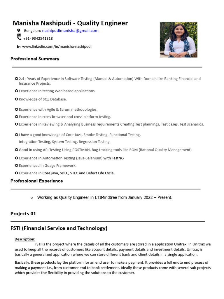 Manisha Nashipudi Resume | PDF | Selenium (Software) | Software Testing