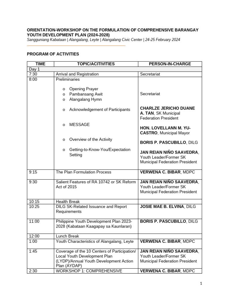 Cbydp Program of Activities | PDF | Youth Organizations