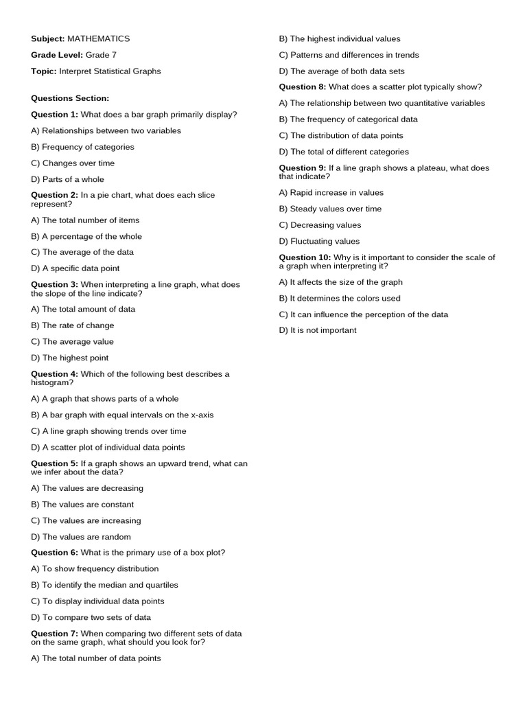 Quiz - Interpret Statistical Graphs. | PDF | Chart | Scatter Plot