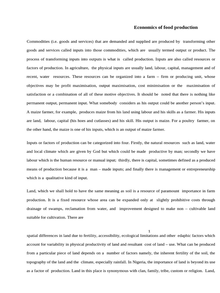 Economics of Food Production Explained | PDF | Food Security | Factors ...