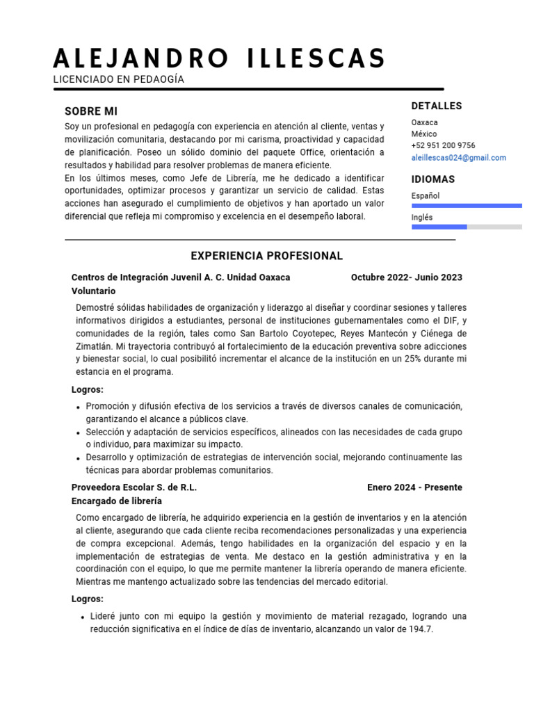 Curriculum Vitae 2025 de Alejandro Illescas | PDF