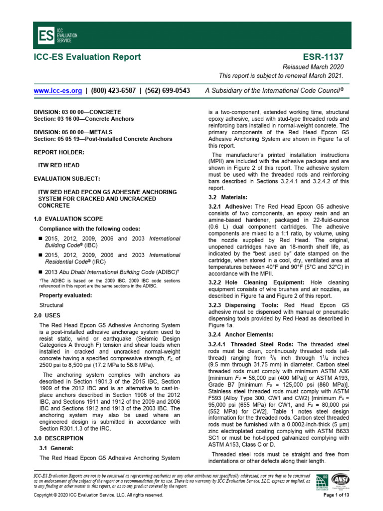 ESR 1137, Renew 03 2021, English Version | PDF | Building Materials ...
