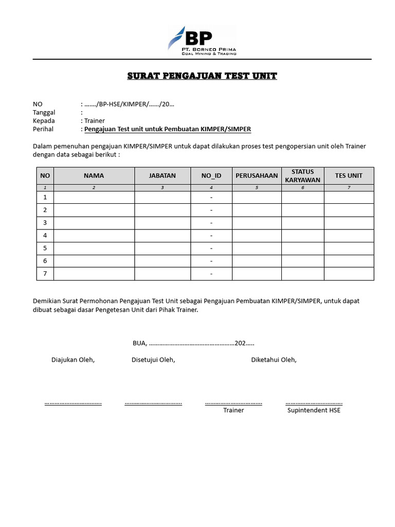 Surat Pengajuan & Rekomendasi Kimper New-Hire | PDF