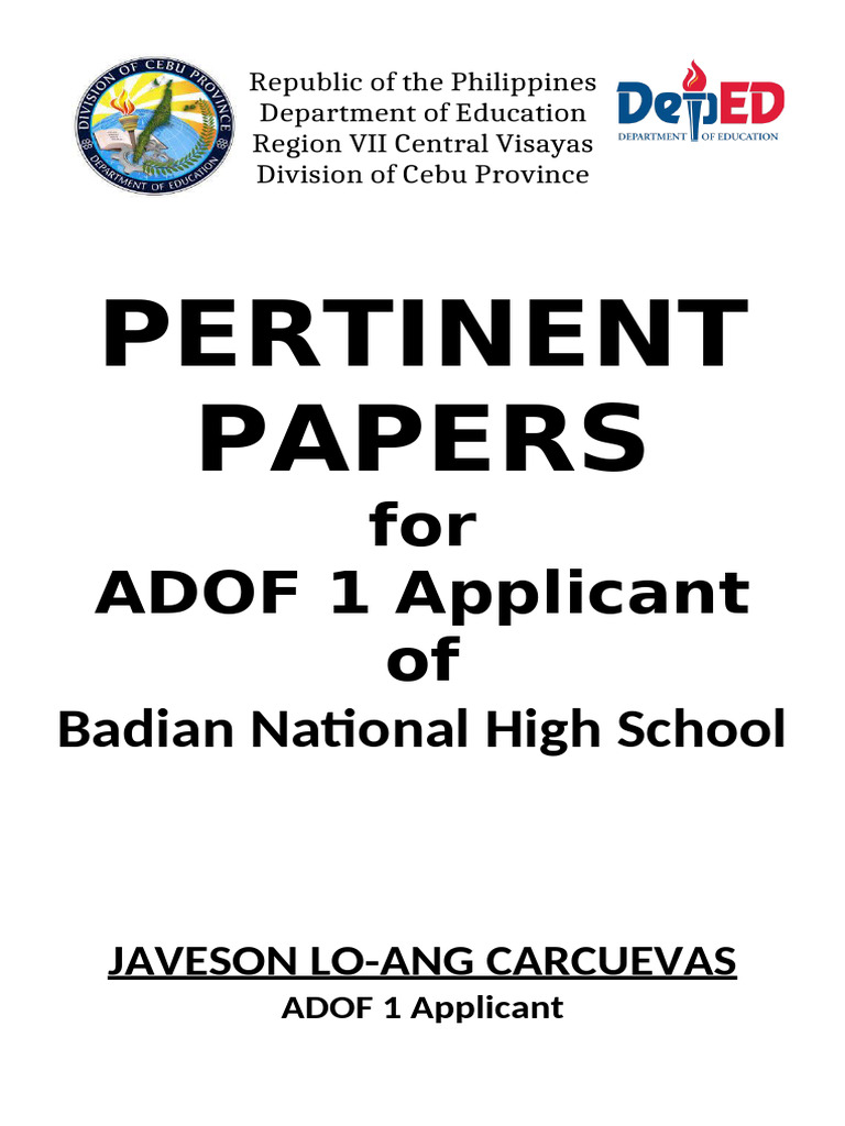 ADOF 1 Application: Badian National High School | PDF