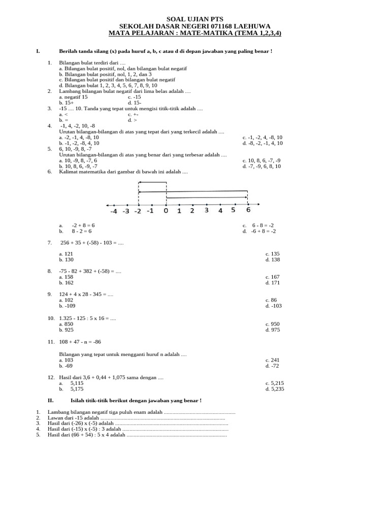 SOAL UJIAN PTS Kelas 6 MTK 2024 | PDF