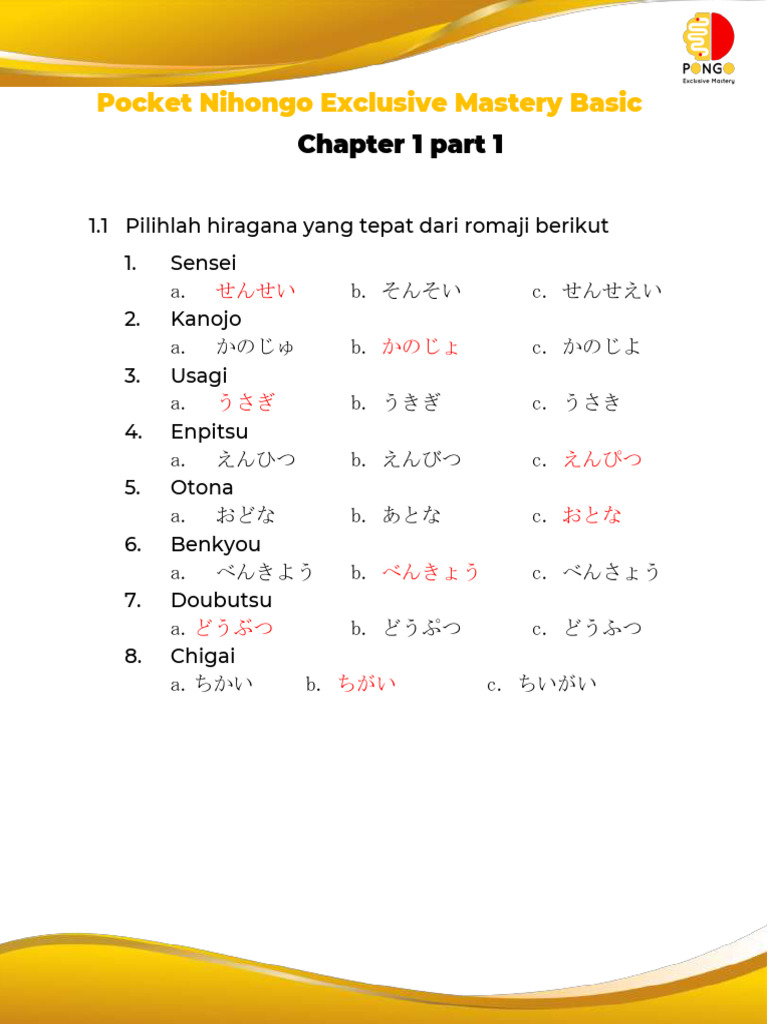 -Pongo Basic- Chapter 1 Kunci Jawaban | PDF