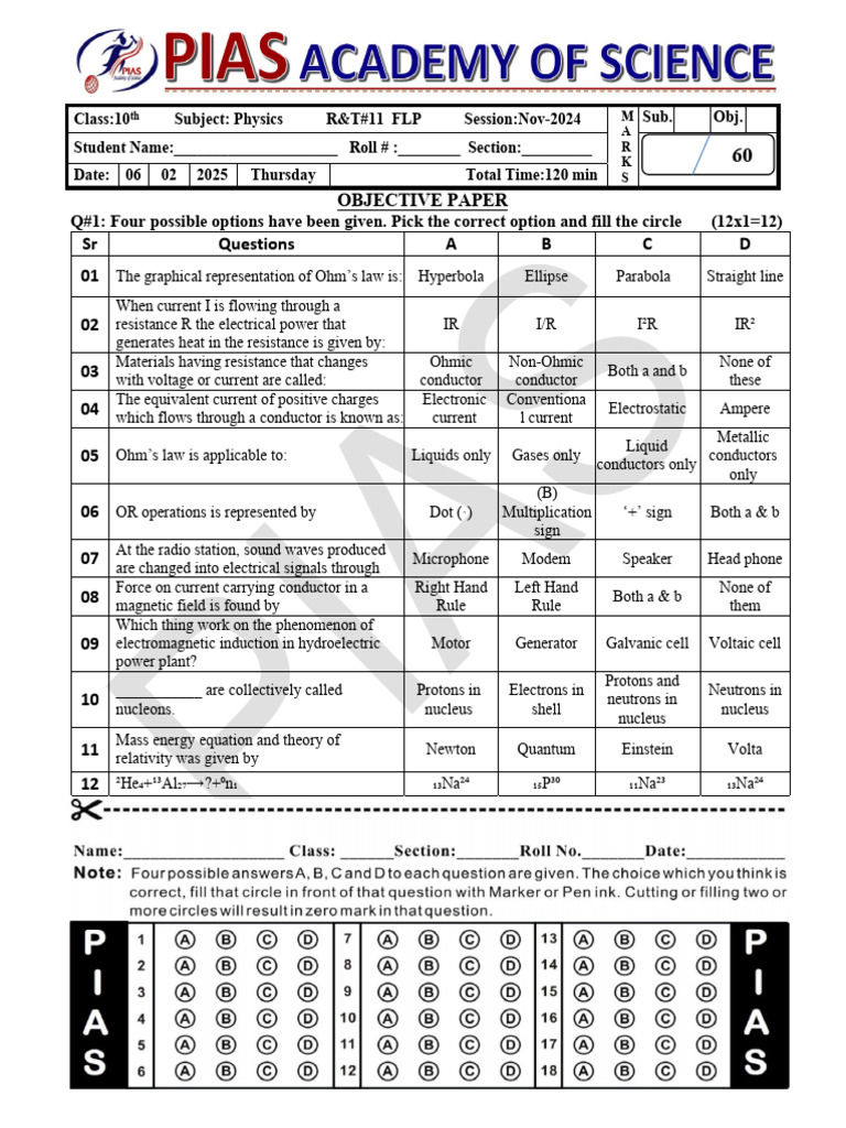 10th R&T 11 Phy FLP-2 Ch#14-18 NOV | PDF | Neutron | Atomic Nucleus