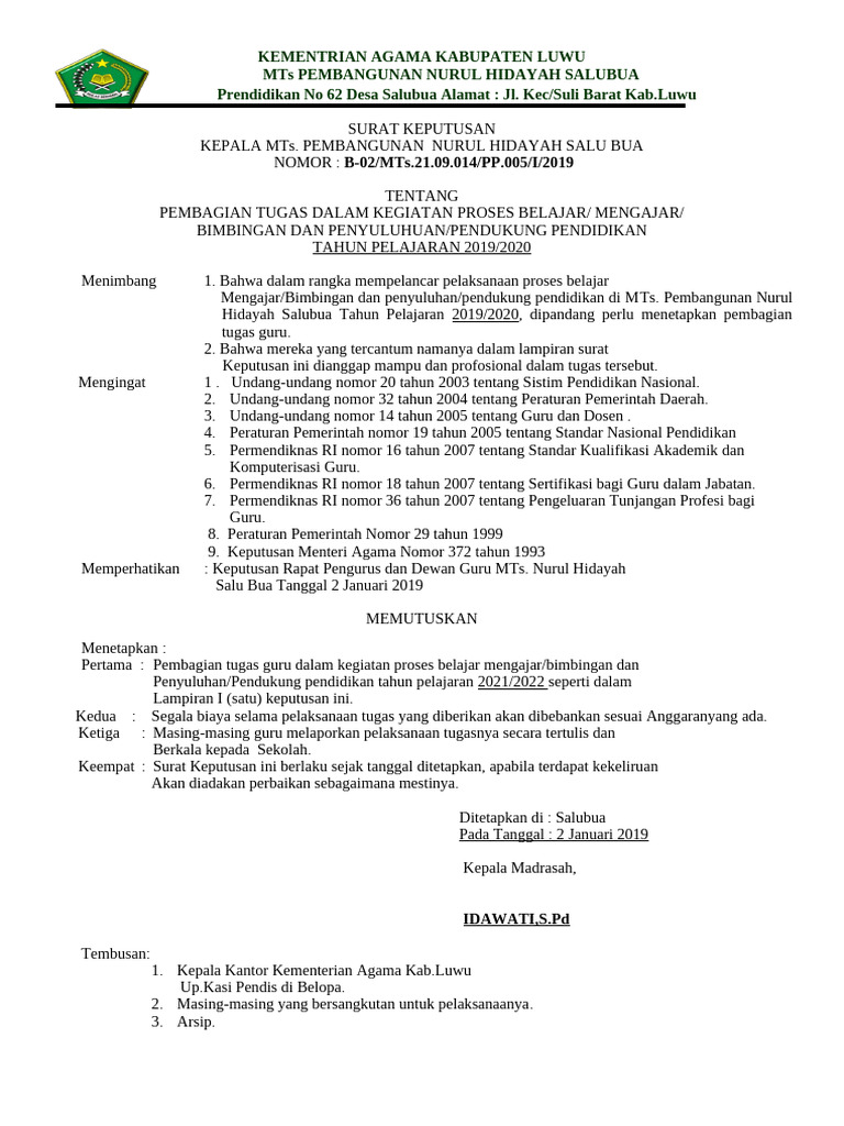 SK Pembagian Tugas 2021 | PDF