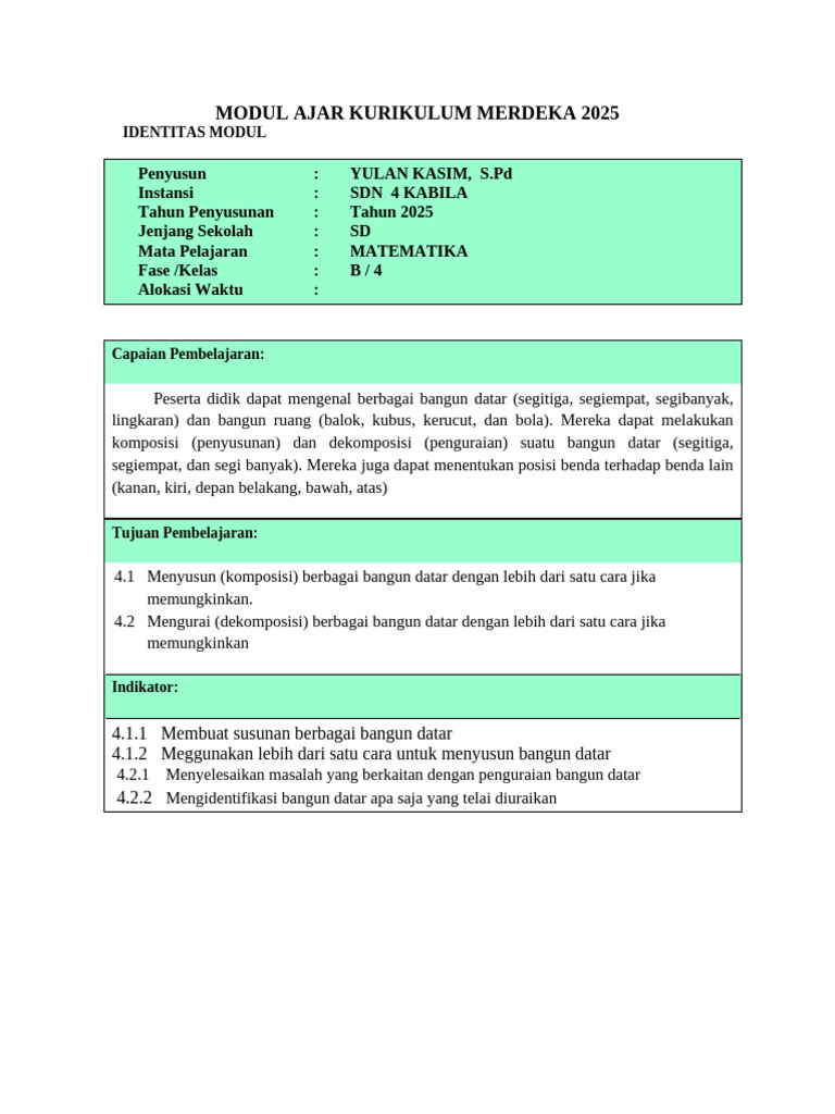 Modul Ajar TP 3 (MTK) | PDF