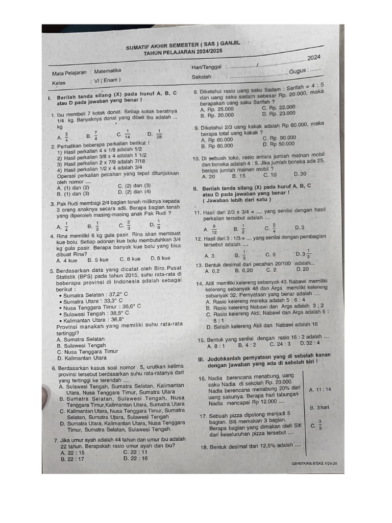 Latihan Math PAS Ganjil | PDF