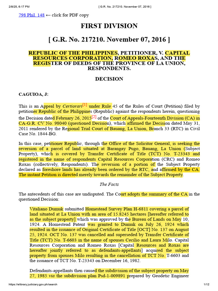 Land Reversion Case Analysis | PDF | Complaint | Justice