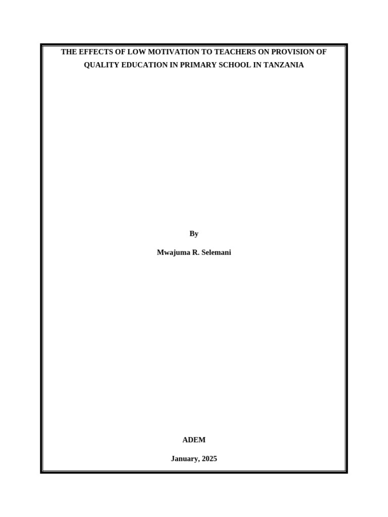 Impact of Teacher Motivation on Education Quality | PDF