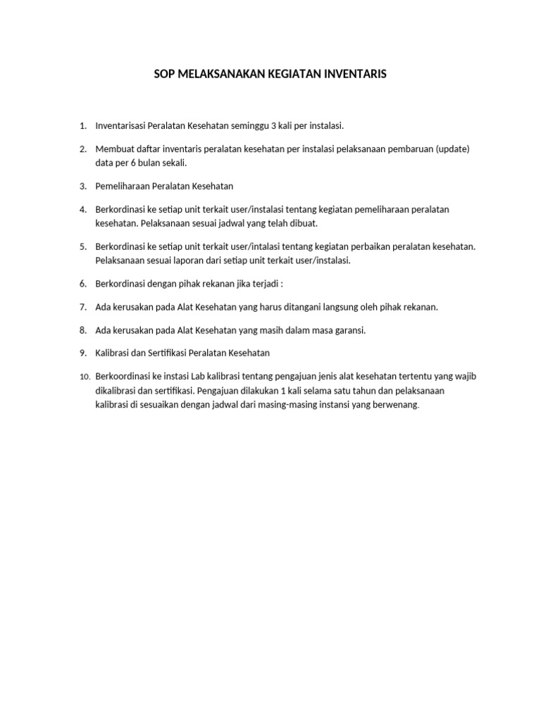 SOP MELAKSANAKAN KEGIATAN INVENTARIS | PDF