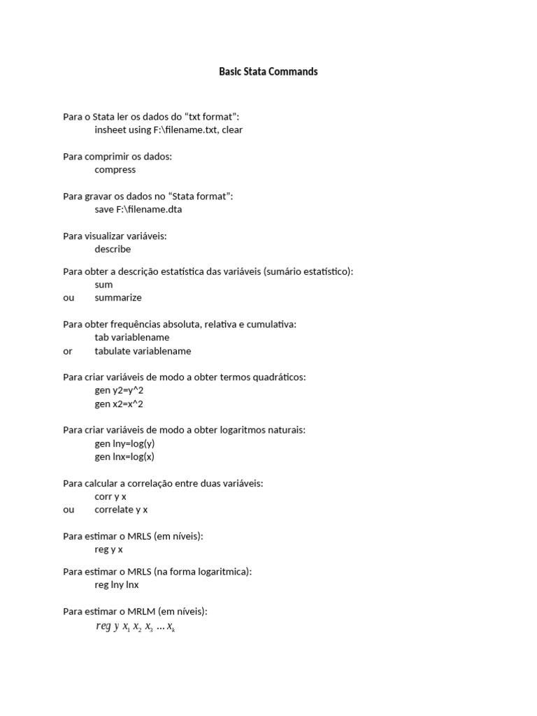 Basic Stata Commands | PDF | Pesquisa quantitativa | Métodos matemáticos e quantitativos (economia)