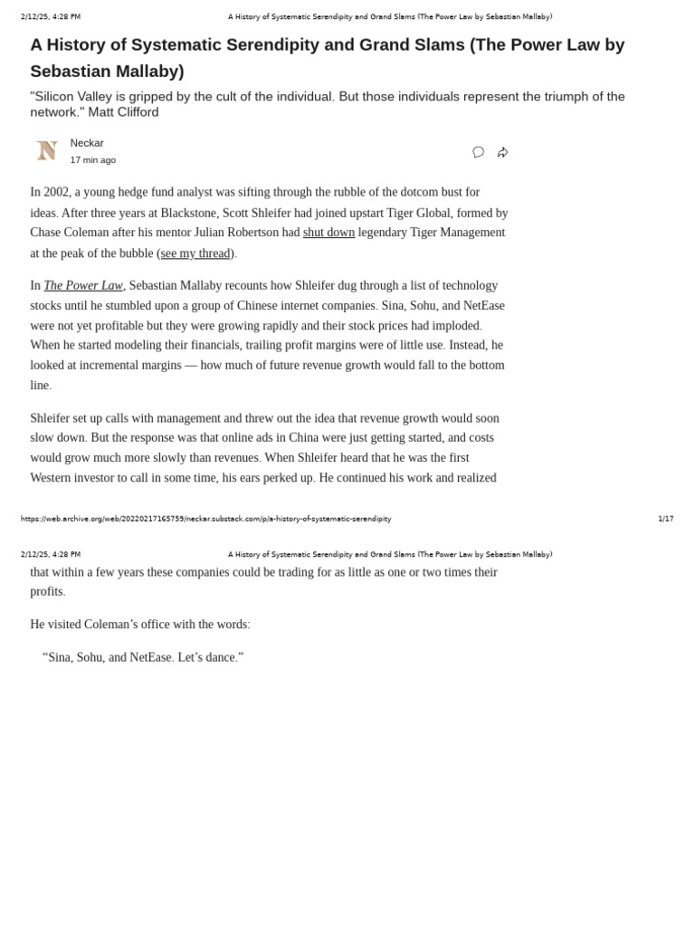 A History of Systematic Serendipity and Grand Slams (The Power Law by ...