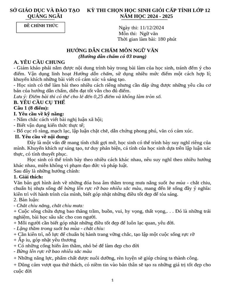 Dap An HSG Lop 12 Năm 2024 | PDF